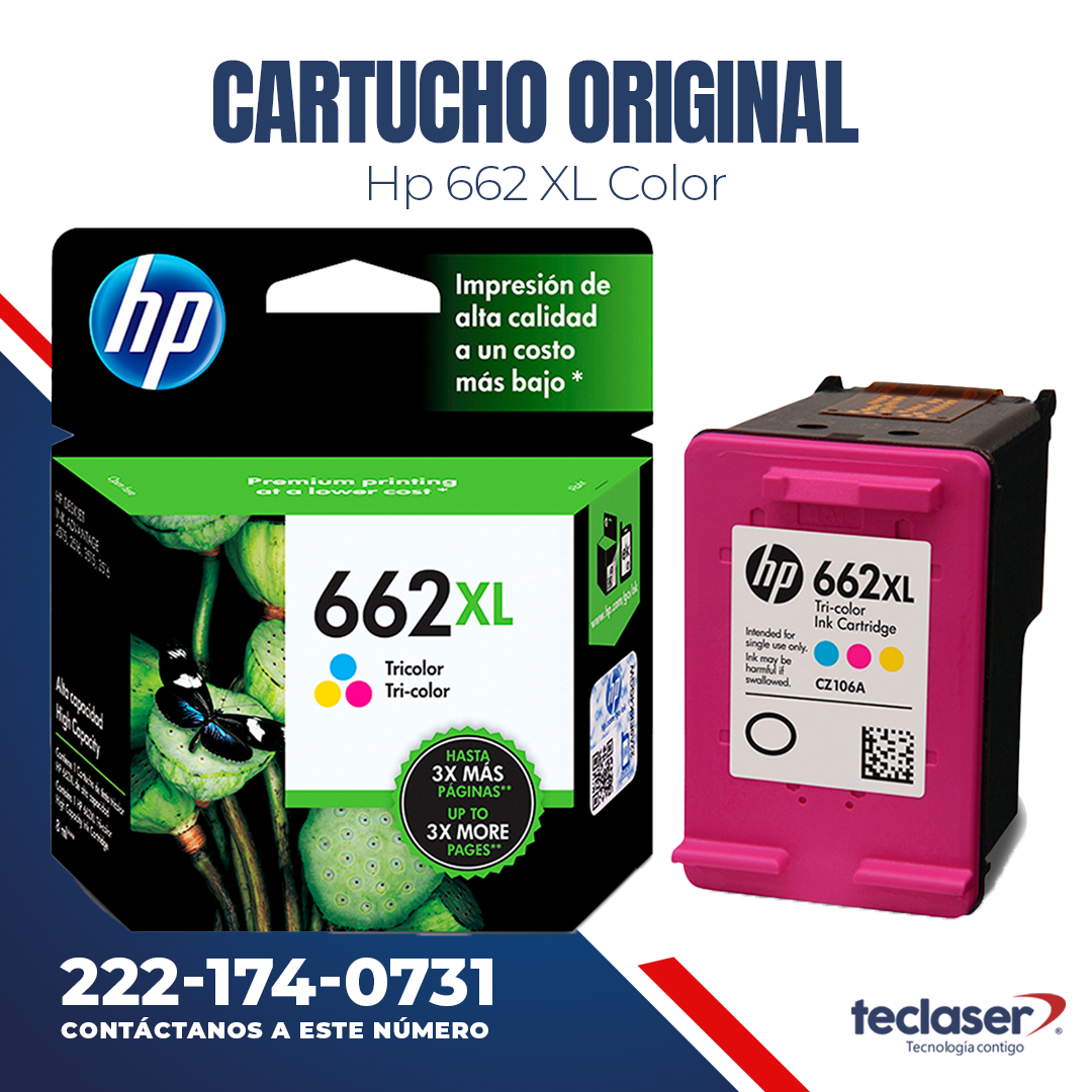 Cartucho de Tinta Original HP 662 Color XL Alto Rendimiento – Teclaser