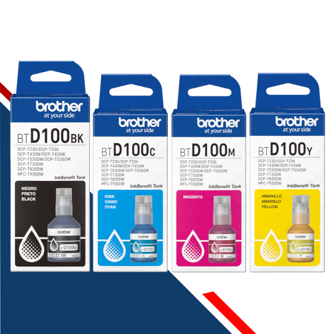 Kit de 4 Botellas de tinta Original BROTHER BTD100BK BTD100C BTD100M B ...